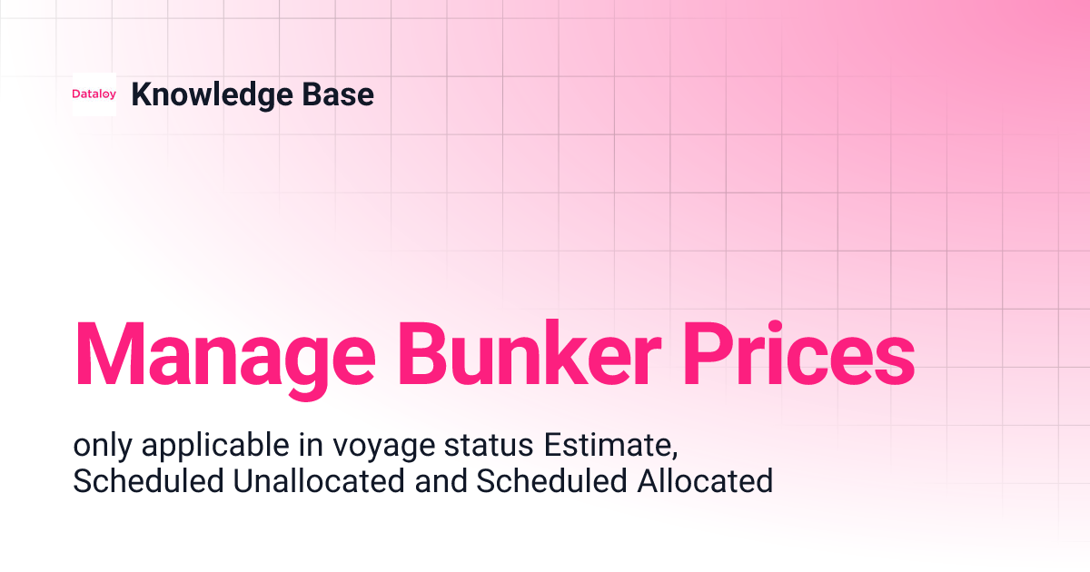 Manage Bunker Prices | Knowledge Base