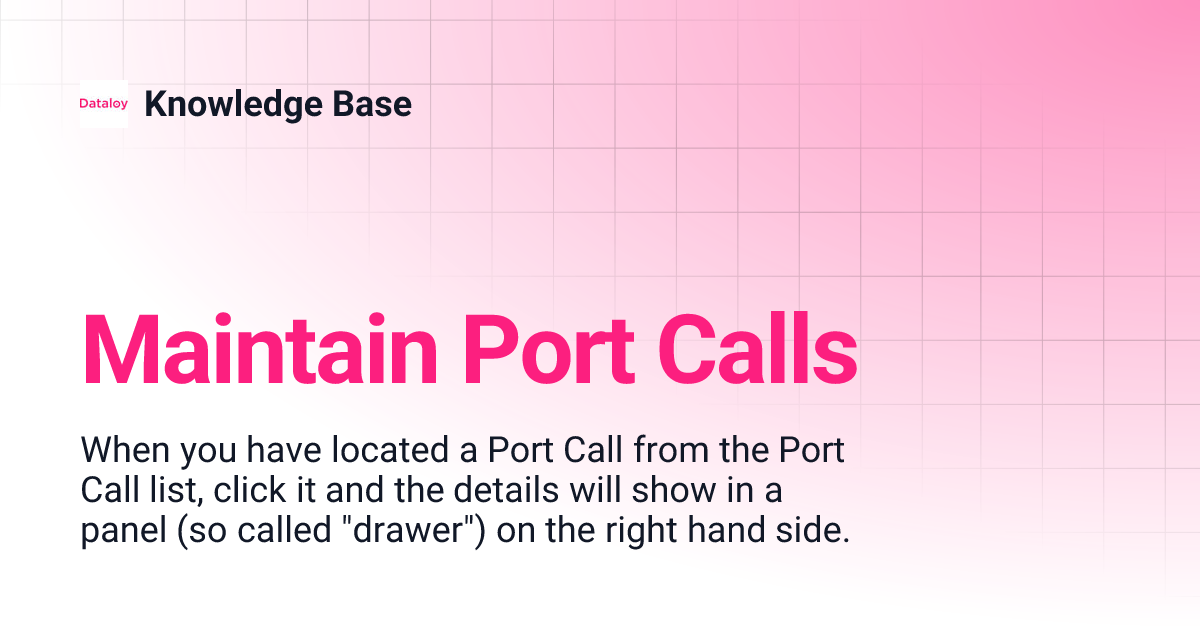 Maintain Port Calls | Knowledge Base