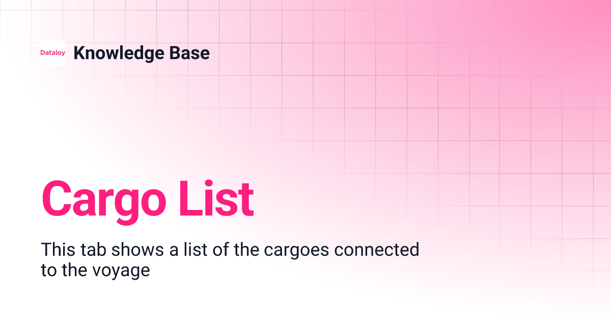 Cargo List | Knowledge Base