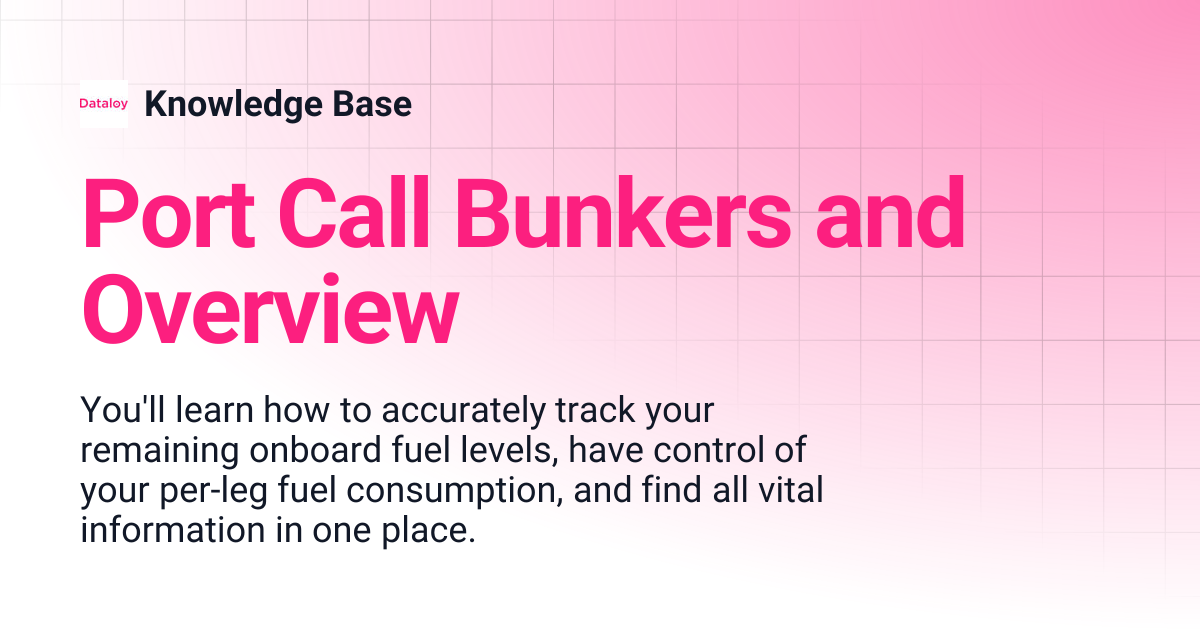 Port Call Bunkers and Overview | Release 7.3 | Knowledge Base
