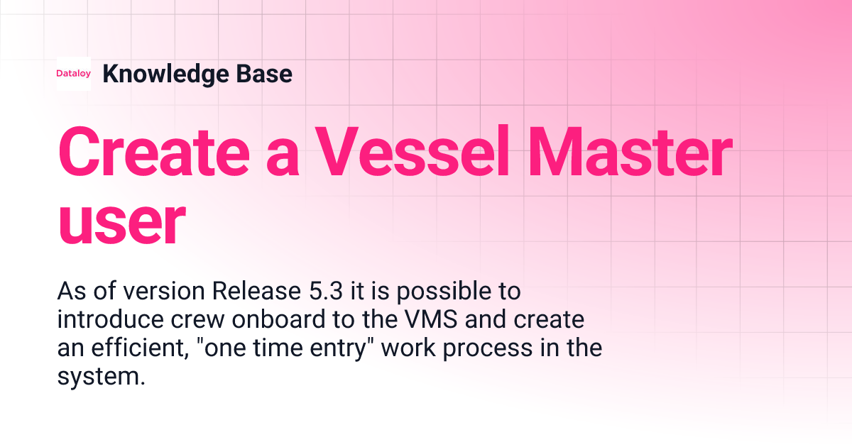 Create a Vessel Master user | Knowledge Base